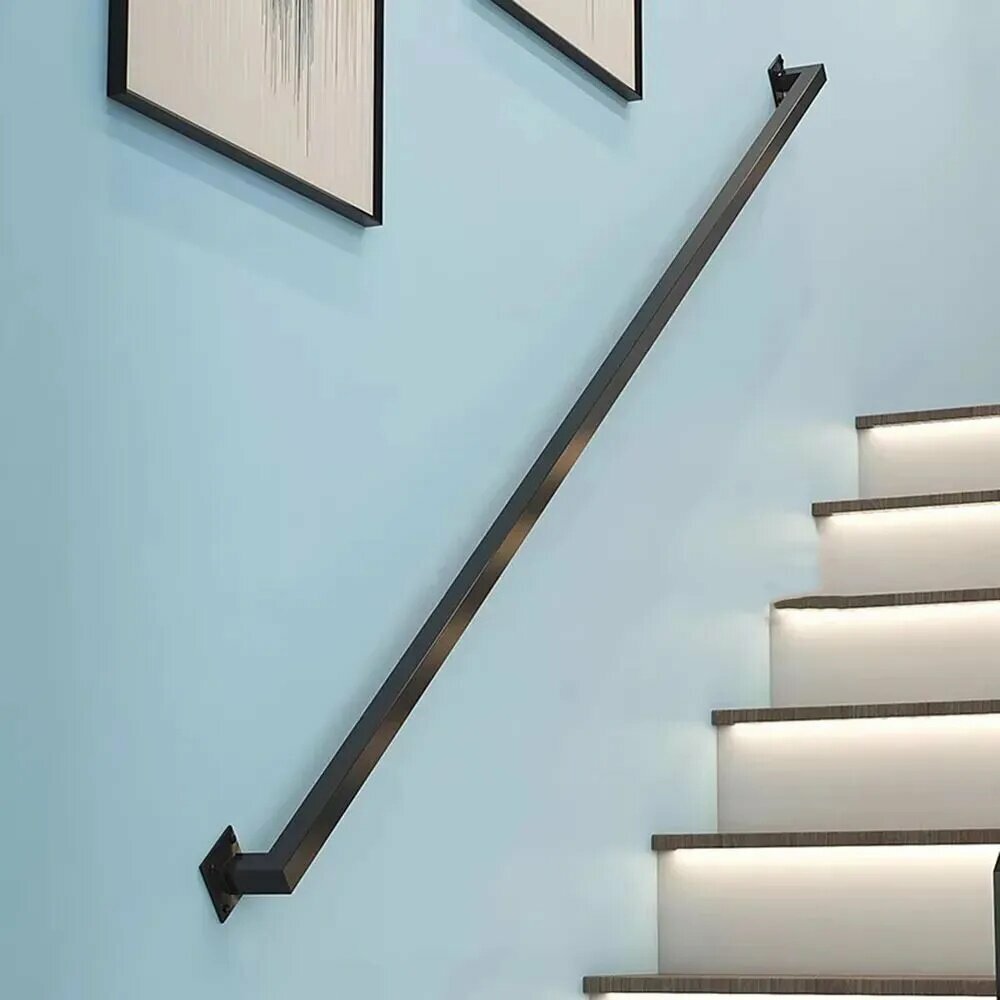 Перила для лестницы настенные, 800mm комплект из квадратной стальной трубы, черные, антикоррозийное покрытие, крыльцо/пандус Поручень