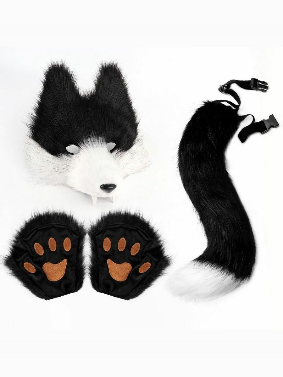 Набор для косплея на Хэллоуин: объемная реалистичная маска волка, перчатки и хвост