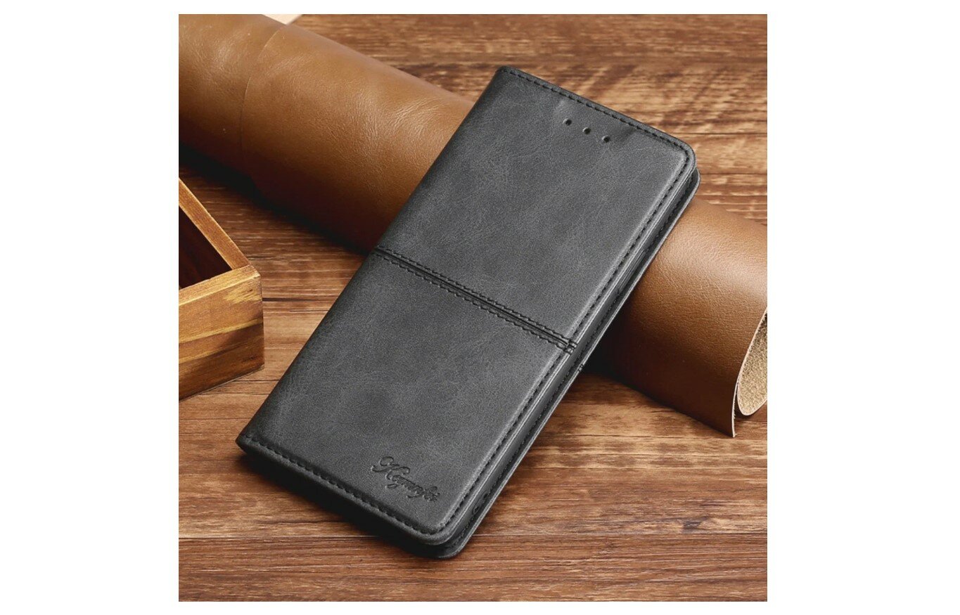 Чехол-книжка MyPads Cuciture Eleganti для Samsung Galaxy A73 5G из эко-кожи черный с магнитной крышкой