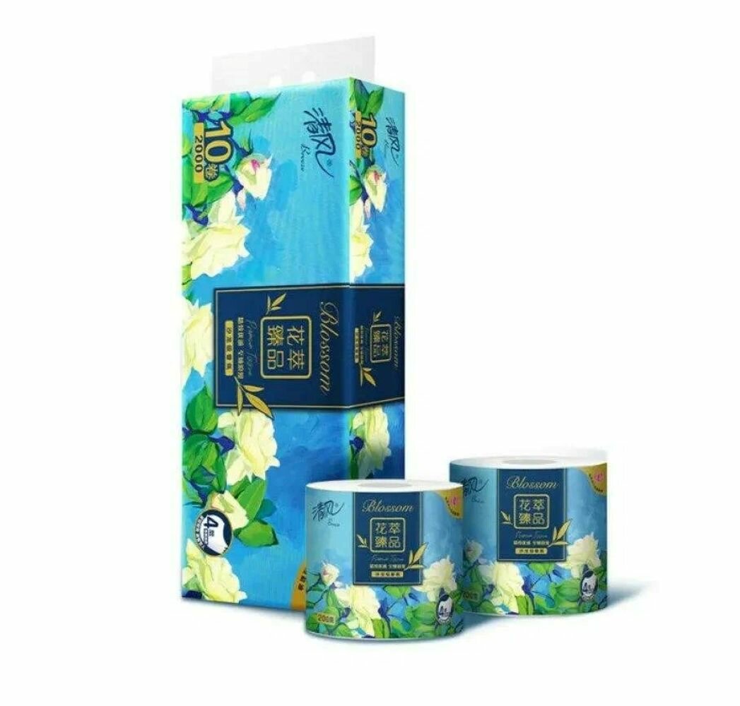 Туалетная бумага Gold Hong Ye Paper Breeze Blossom, четырёхслойная, 30 м, 10 рулонов