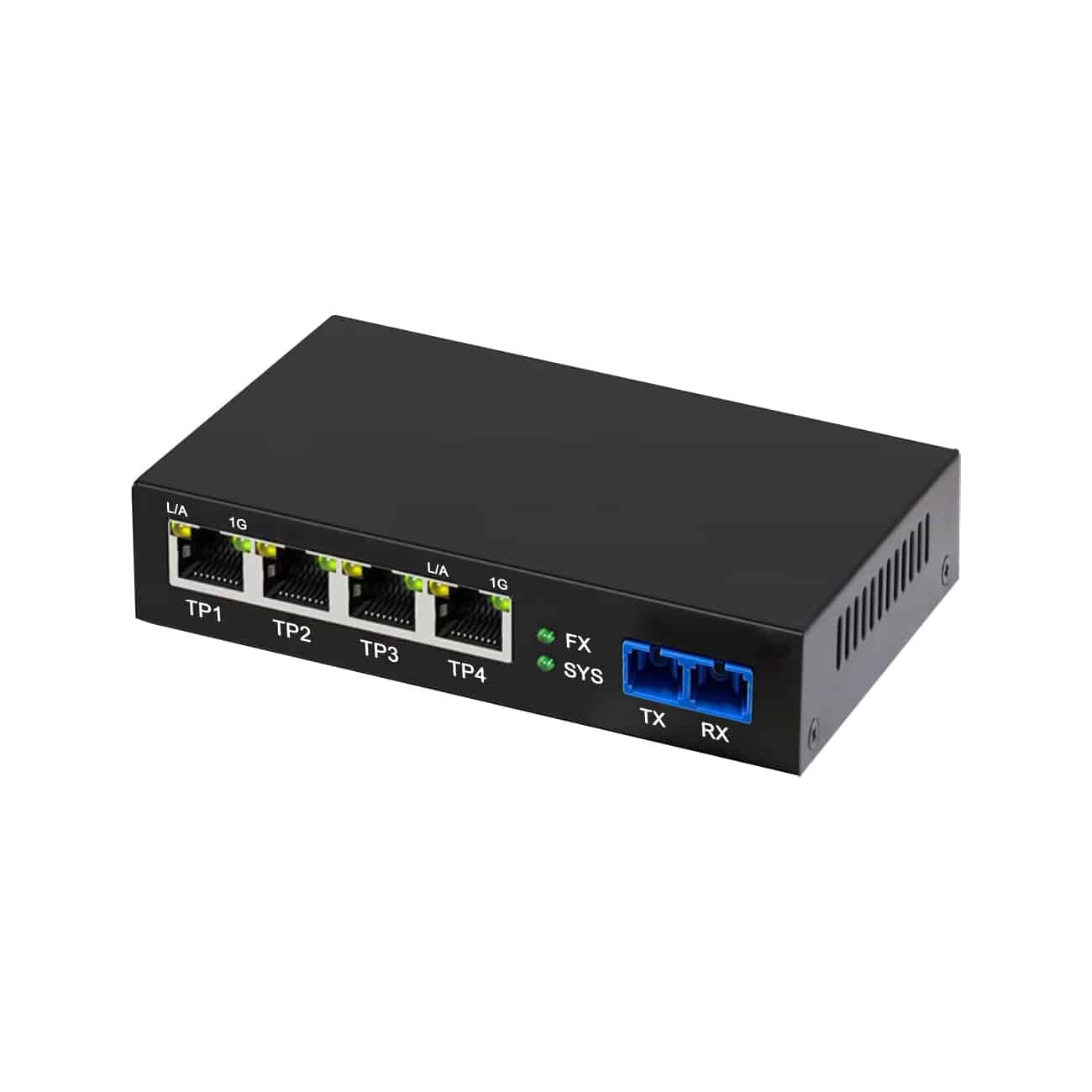 Волоконно-оптический преобразователь со светодиодным экраном 10G SC+ 4 x 10/100/1000M RJ45