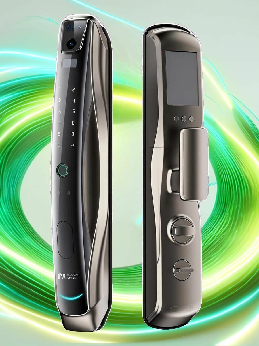 Электронный замок Morgan Secret SN-V8U автоматический с видеодомофоном и блоком WI-FI, цвет серый, бэксет 70