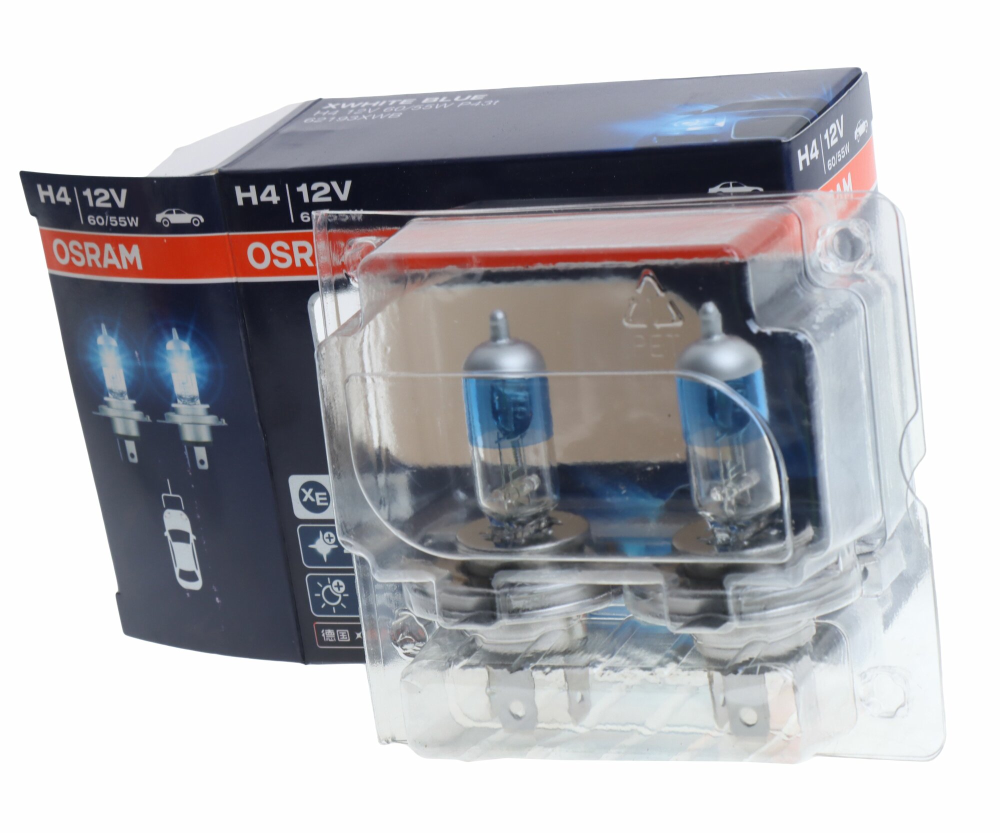 Автолампа H4 60/55W P43t-38+30% XWHITE BLUE 4000K 12V, 2 шт
