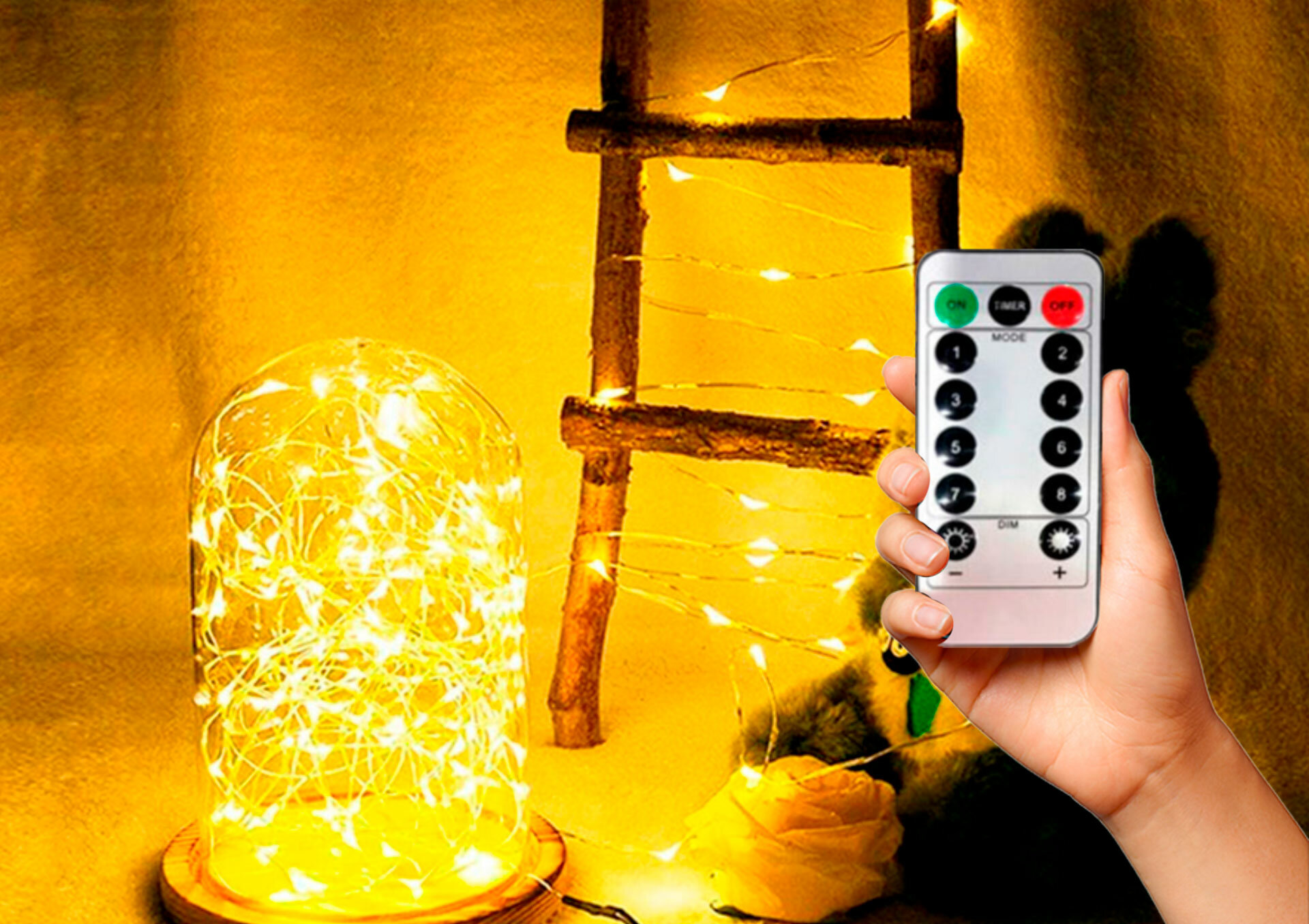 Гирлянда нить Роса USB с пультом 10м 8 режимов 100 LED Желтый Giant4