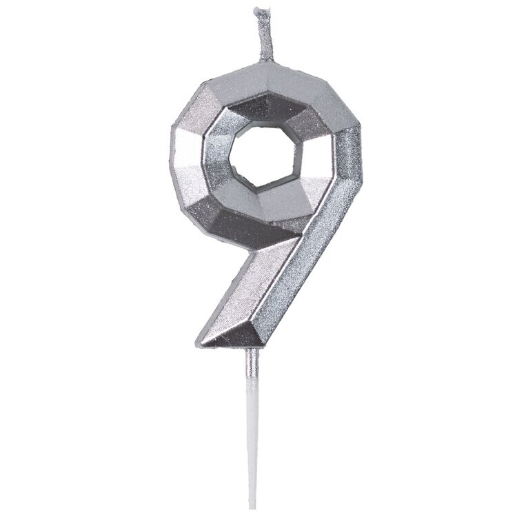 Свеча Веселая затея цифра 9 Диамант, серебро, высота 4.5 см