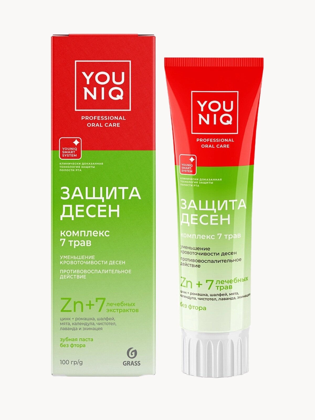 Зубная паста GRASS YOUNIQ, с цинком и травами, 2 в 1, мятная, против воспалений, 100мл