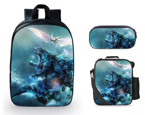 Новый трансграничный рюкзак Godzilla, сумка для ручек, сумка через плечо, комплект из трех предметов, модный рюкзак большой вместимости.