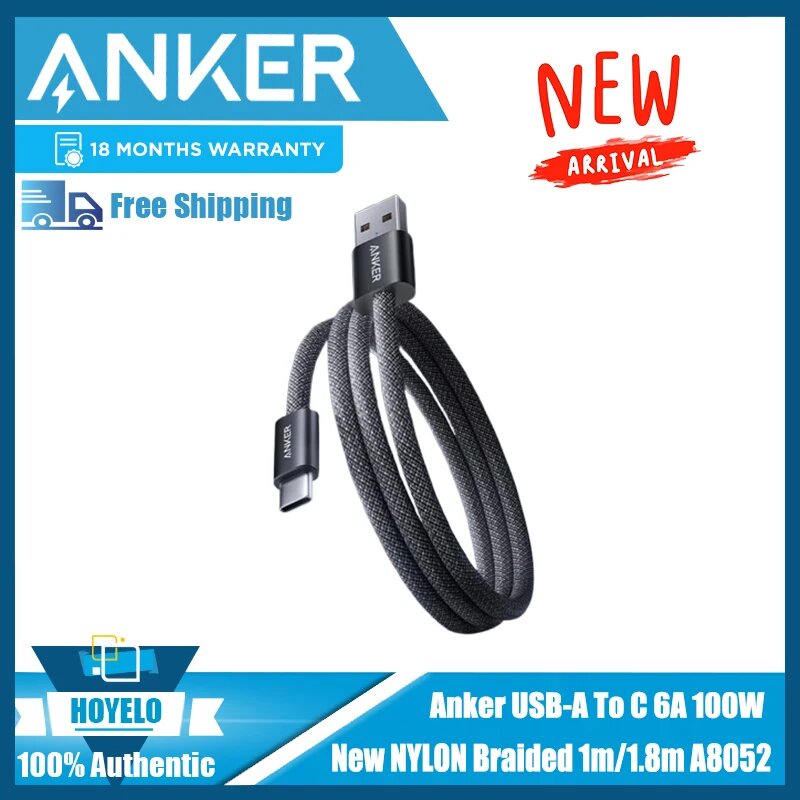 Anker USB-A к Type-C, 100 Вт, кабель для быстрой зарядки данных, 6 А, сильноточный кабель для быстрой зарядки для Samsung, Xiaomi, Huawei 1 м, A8052-Black