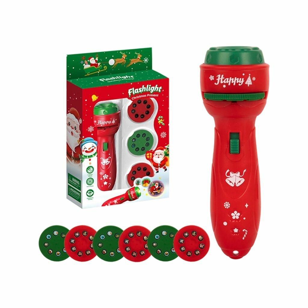 Рождественский детский проекционный фонарик со светящейся игрушкой в коробке-Красный-48