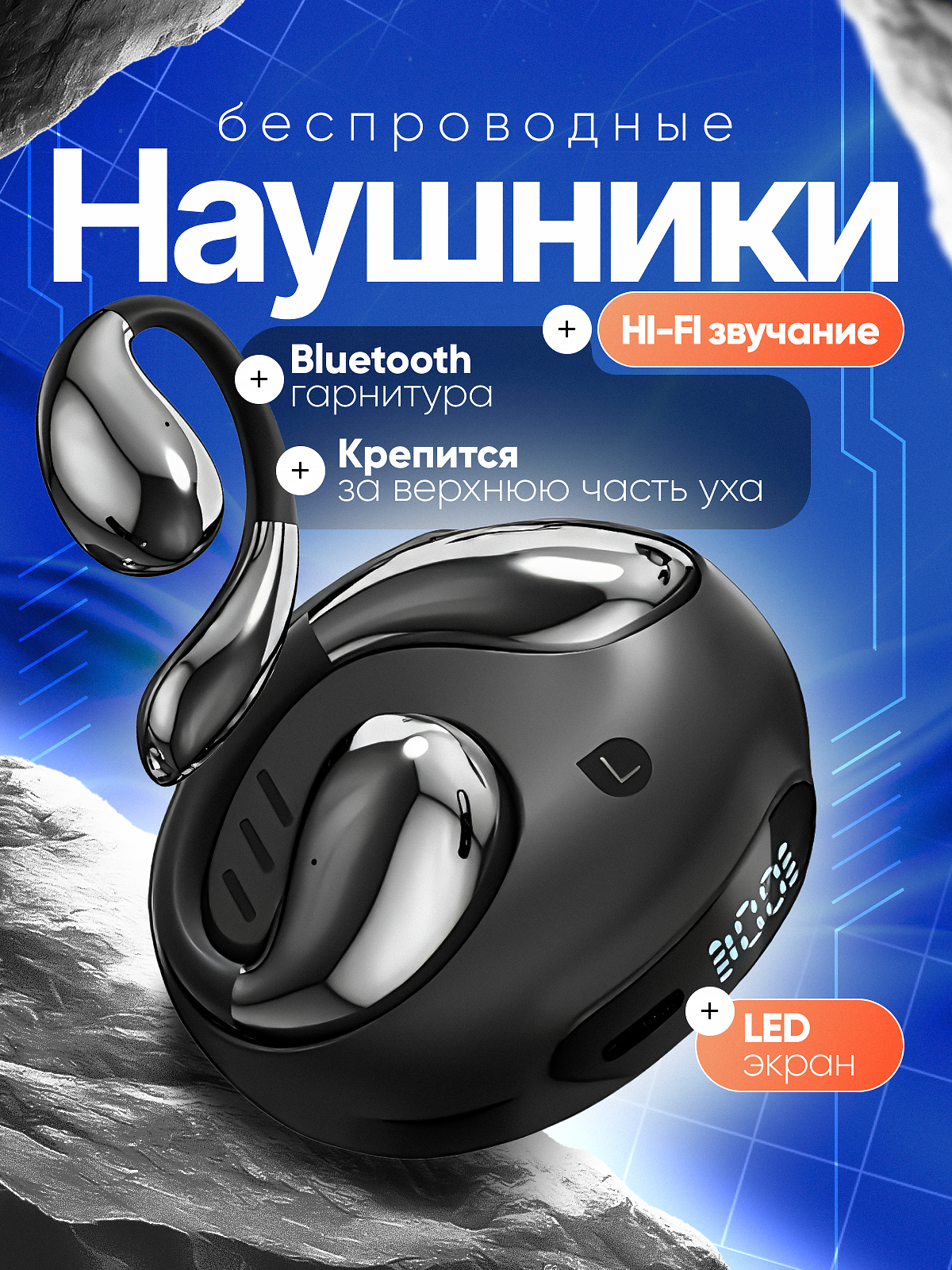 Беспроводные наушники, крепление на ухо, IPX4, Bluetooth 5.4