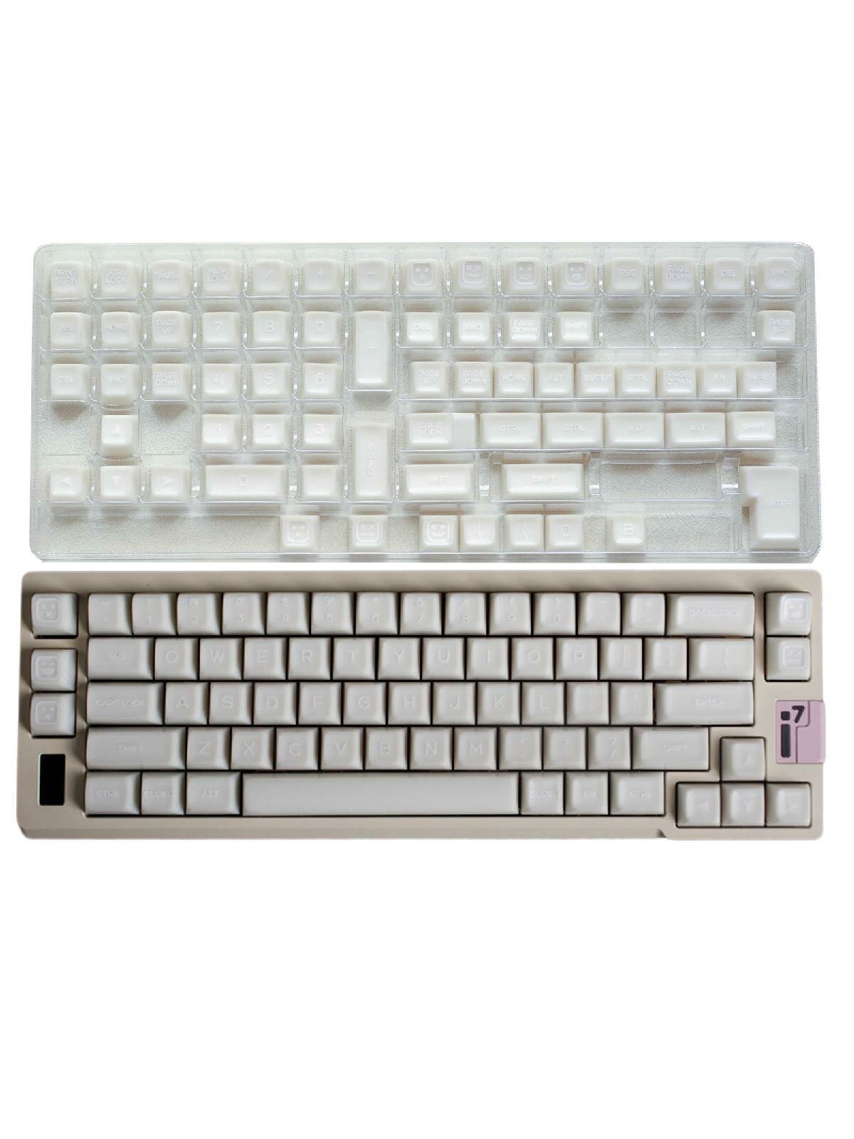 PBT Keycaps White Jade Like Double Shot PBT Keycap Set Profile for 142Keys Keycaps for Mechanical Keyboards