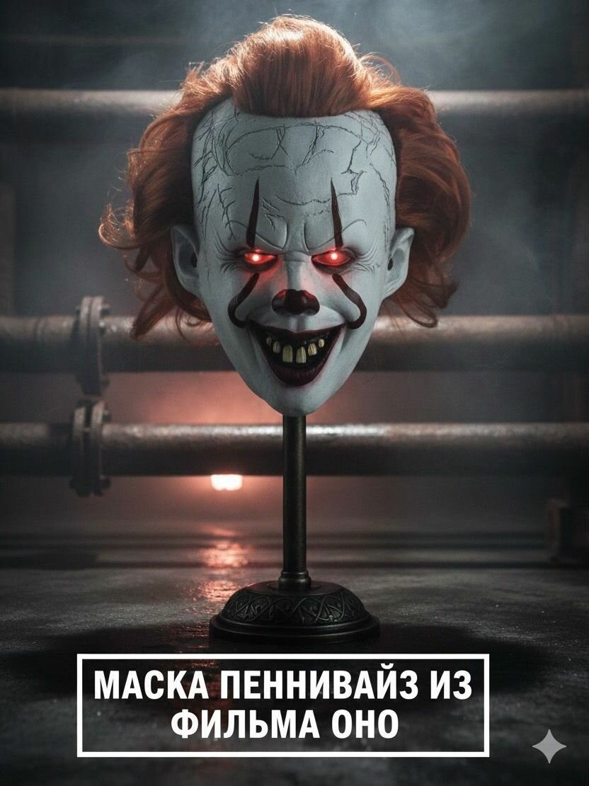 Маска Хэллоуин из фильма "Оно" Злой Клоун Пеннивайз Pennywise светящиеся глаза