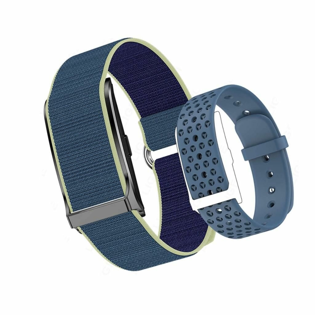 (1 комплект) (плетеный + силиконовый) спортивный браслет (с батарейкой)-синий