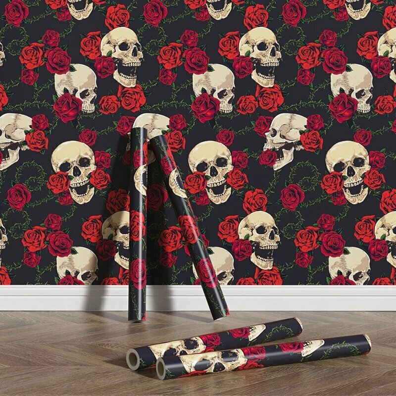 Настенные ПВХ-обои с изображением розового черепа на Хэллоуин, Non-Woven Wallpaper, 50cm X 600cm