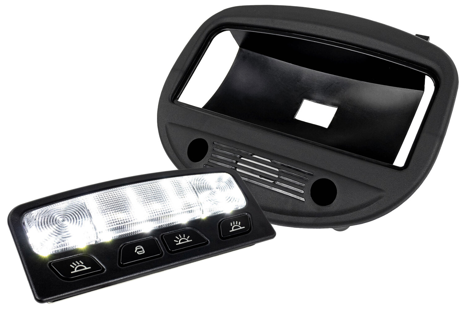 Передний черный диодный тюнинг-плафон подсветки салона в стиле Весты с малым разъемом и черной рамкой для Лада Калина, Калина 2, Гранта, Гранта FL, Датсун