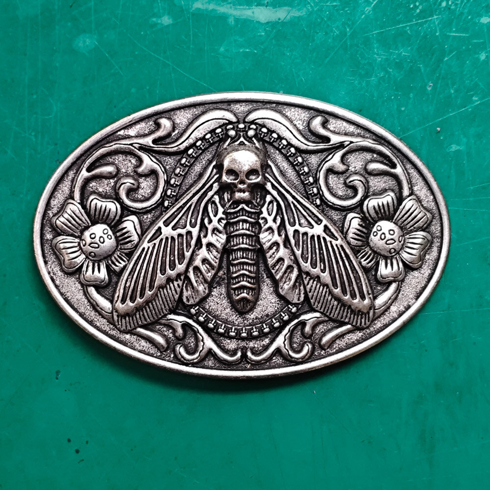 Байкерская пряжка на ремень с череп мотылек бляха для ремня мужская 40 мм