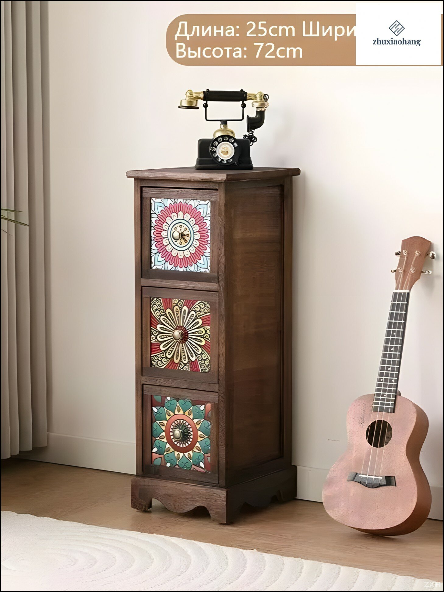 Эксклюзивный комод ретро из массива дерева с тремя ящиками, обладающий коррозионной стойкостью и износостойкостью, габариты 25х30x72 см