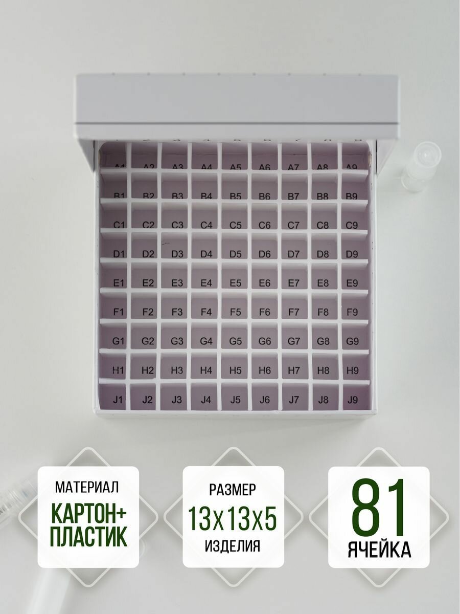 Органайзер для пробников духов 81 отверстие 13х13х5 см GEALFIS Хранение парфюмерных тестеров для магазина и дома Компактный пластиковый контейнер