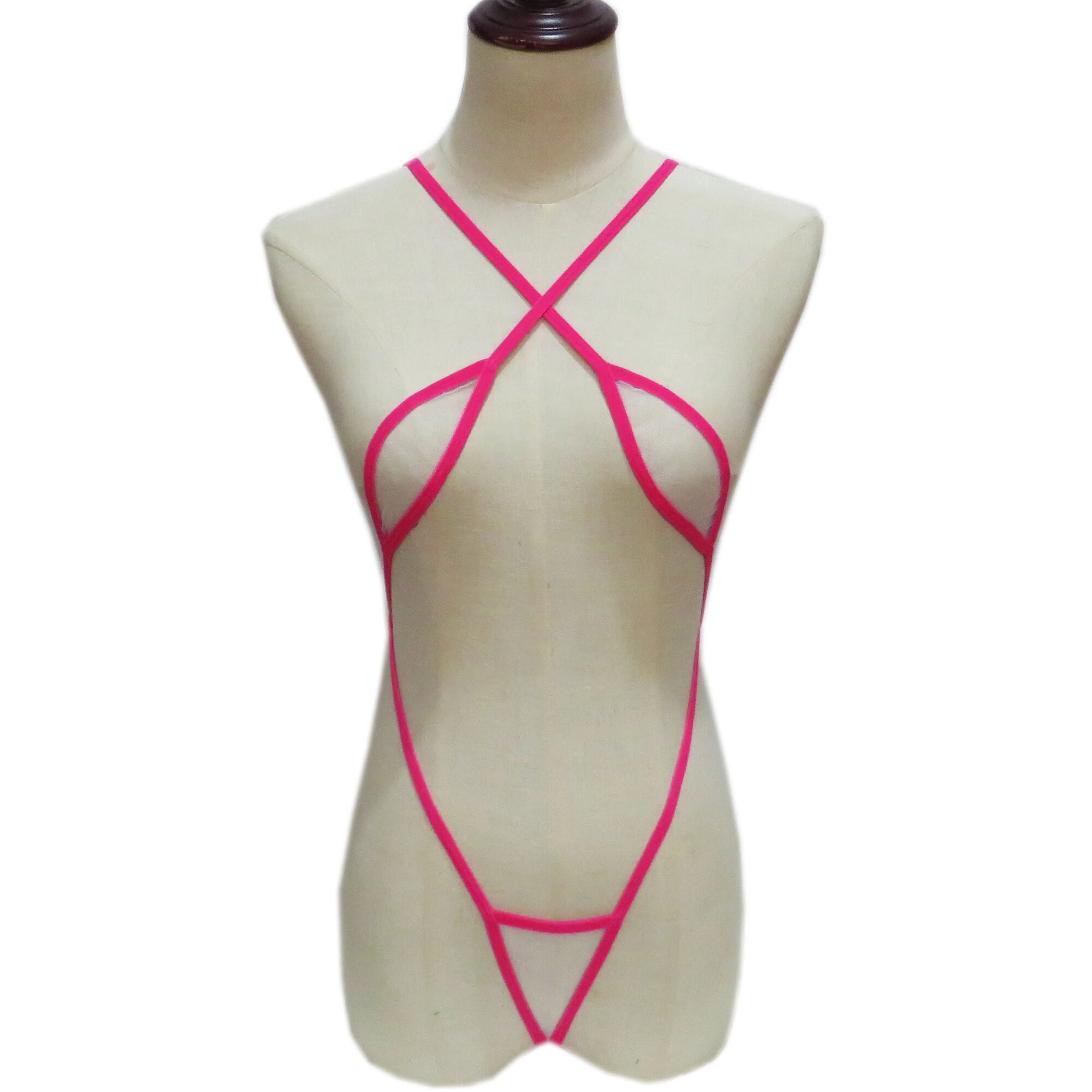 Женское цельное нижнее белье, сексуальный прозрачный маленький купальник с Розовый, Роза Красная