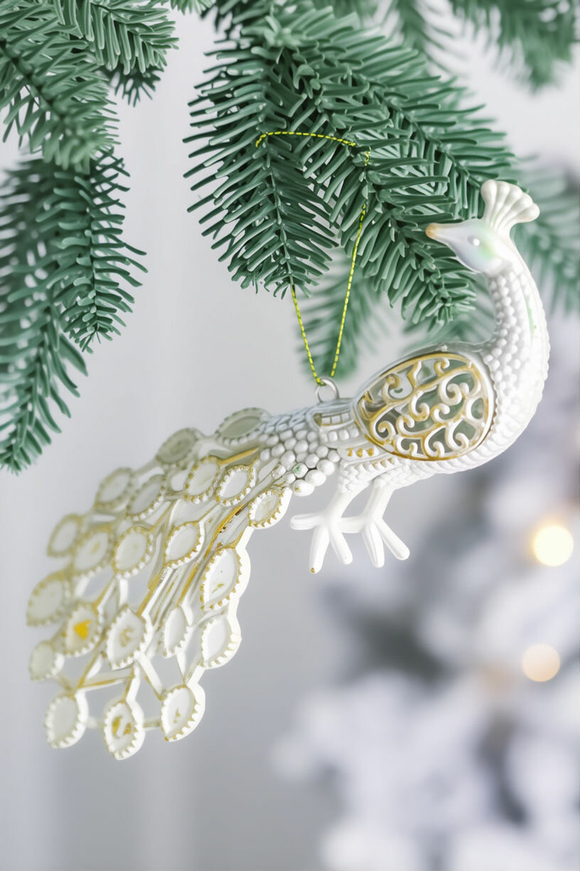 Ёлочная игрушка павлин мориц, пластик, белый и золотой, 20 см, Winter Deco 1000430