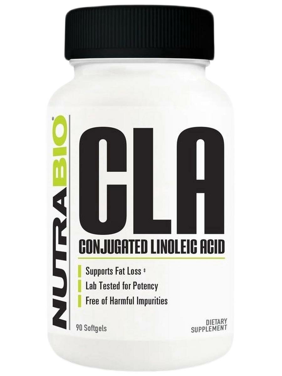 NutraBio CLA, конъюгированная линолевая кислота, для похудения, без вкуса, 800мг, 90капсул