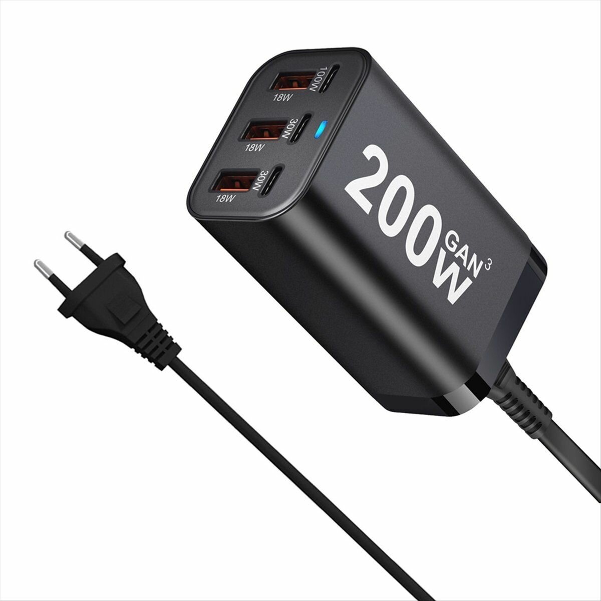 Адаптер питания USB C Fast 200W GaN с 6 портами и быстрой зарядкой, вилка ЕС