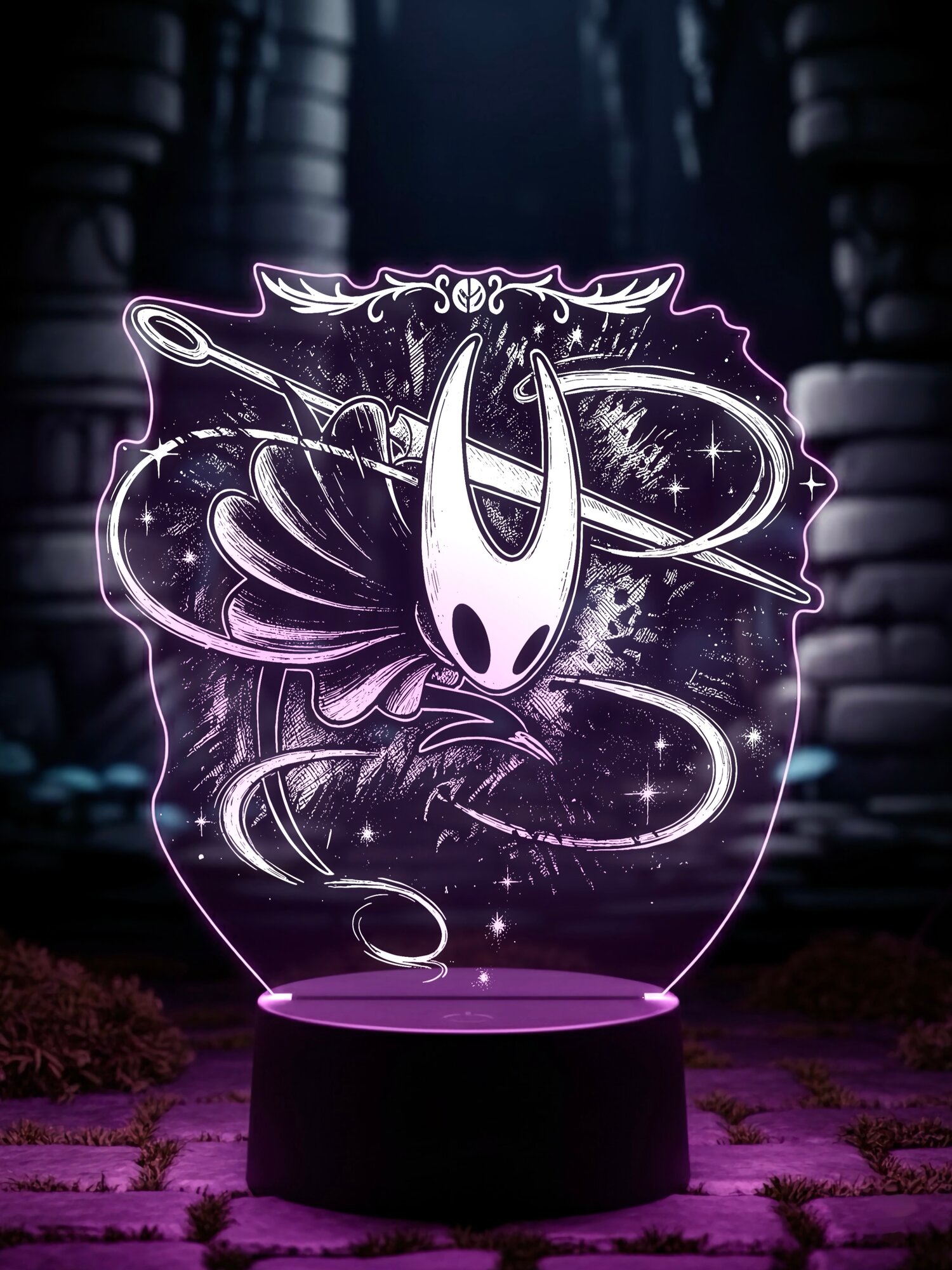 Ночник Игра Полый Рыцарь - Hollow Knight. Подарок геймеру — декор для игровой комнаты с символикой популярных игр, узнаваемыми персонажами и атмосферой киберспорта.