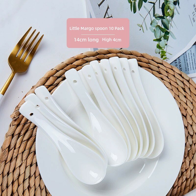 Набор из 10 ложек, костяной фарфор из Цзиндэчжэня, бытовые ложки, суповые ложки, керамические ложки для перемешивания,