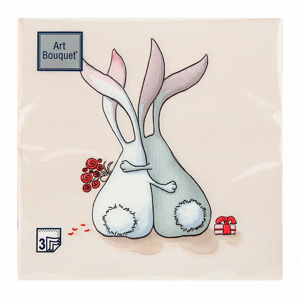 Салфетки бумажные ART BOUQUET 20шт 3слоя Влюбленные зайцы 33*33 см