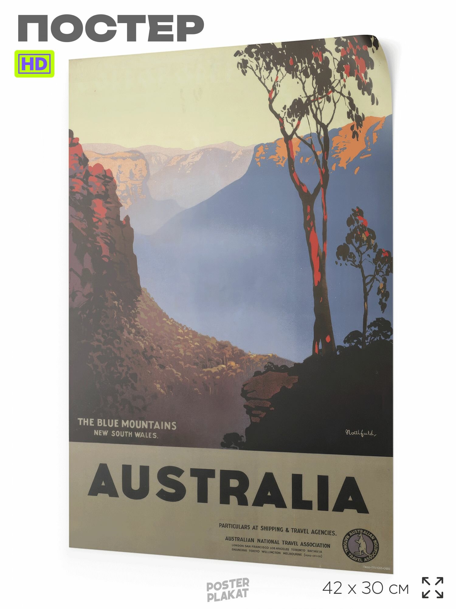 Постер ретро винтажный Австралия, тематика путешествия, на стену для интерьера, А3 (420х297 мм), Постер Плакат