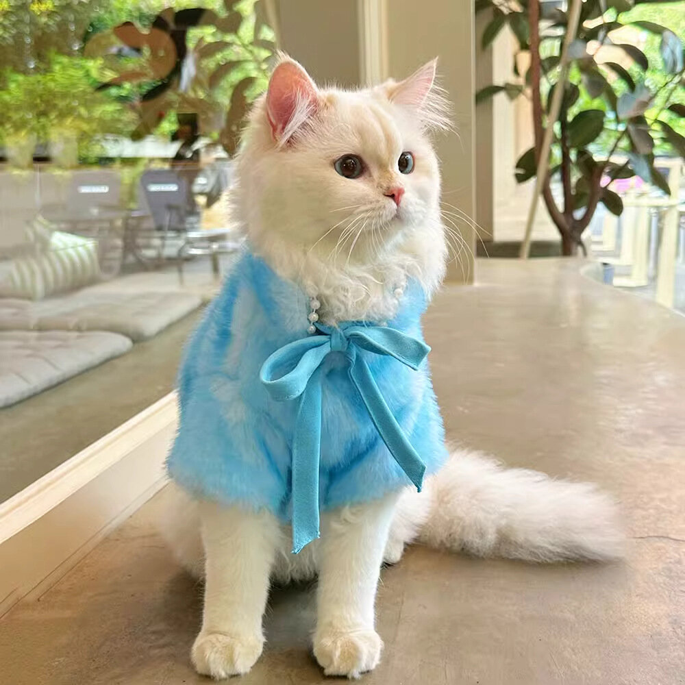 Зимняя шуба для домашних животных, теплая одежда для кошек и собак, синяя, S