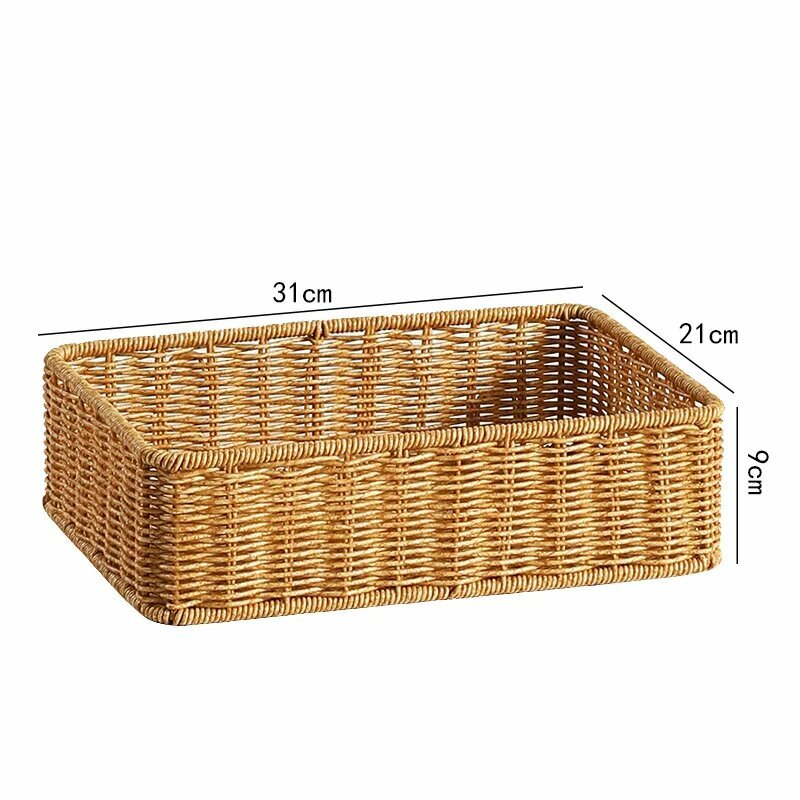 Складная корзина Kens из плетеной ткани светло-бежевого цвета - 31x21x9 см, идеальная для хранения закусок, фруктов,