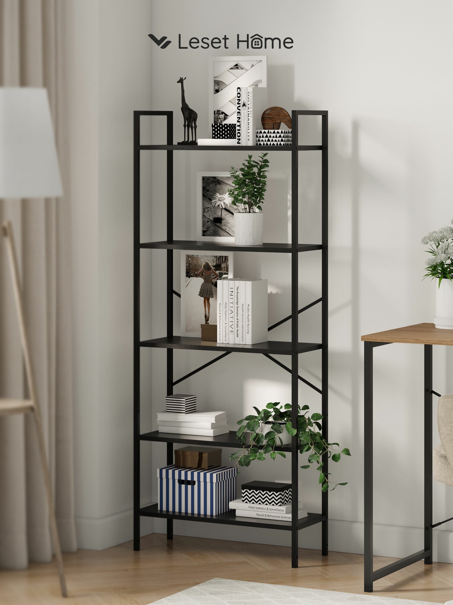 Стеллаж Leset "Стилвуд 25", модульный, открытый, 5 полок, чёрный, для офиса и дома