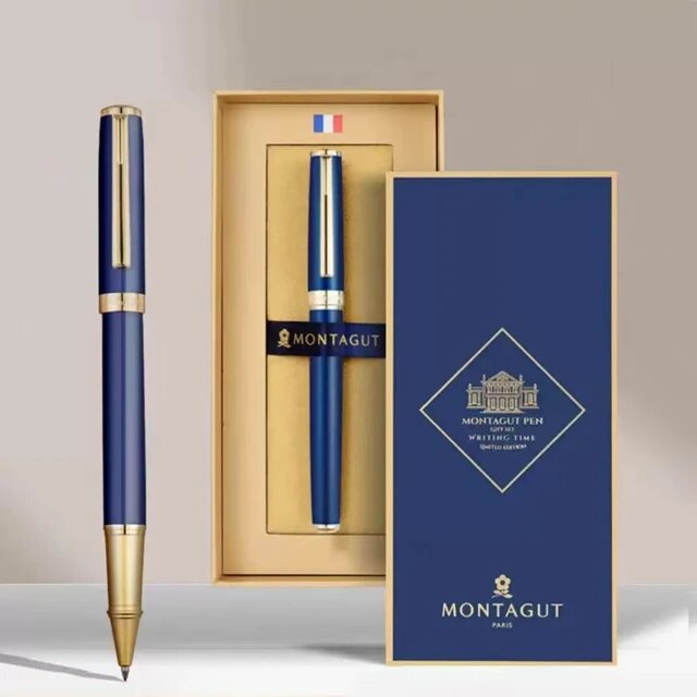 Montagut Luxury Metallic Rollerball Gel Pen 0.5mm Black Ink Refill Smooth Writing Office Pens with Gift bag metal Ballpoint Pen