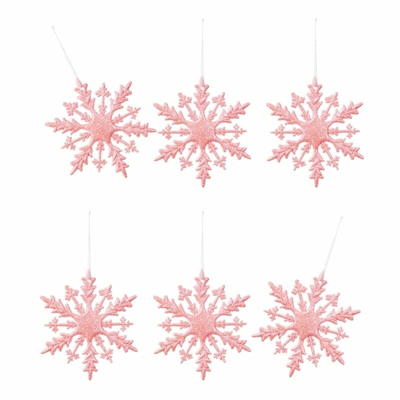 1 набор из 6 штук, рождественский цветной кулон в виде снежинки-розовый