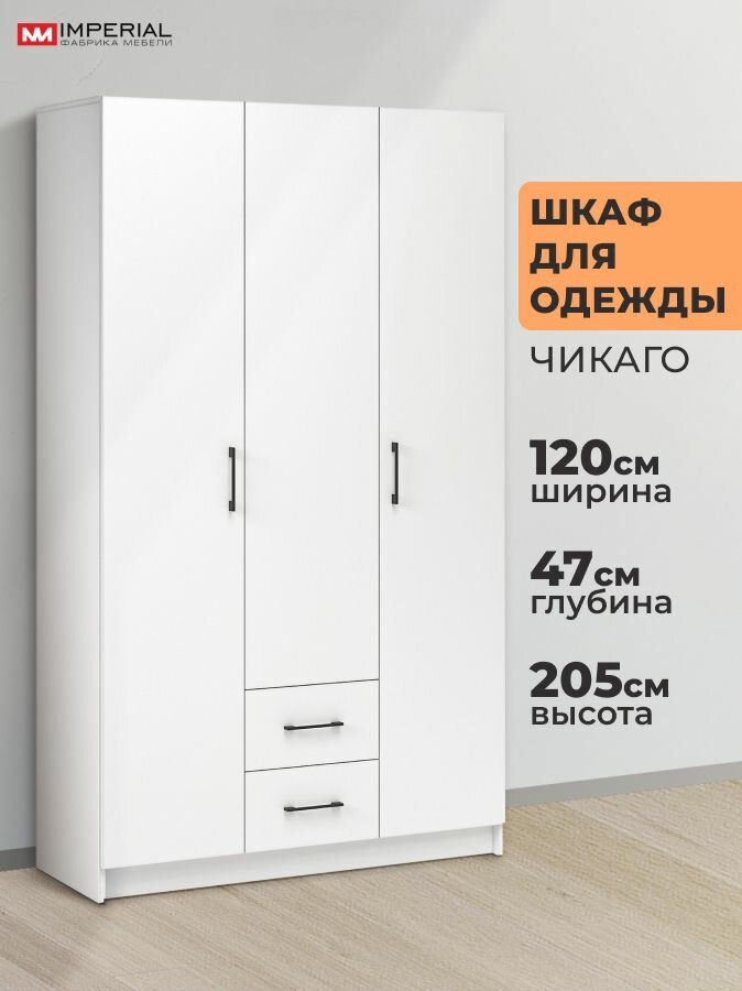 Шкаф распашной для одежды Чикаго 3д 2ящ, белый