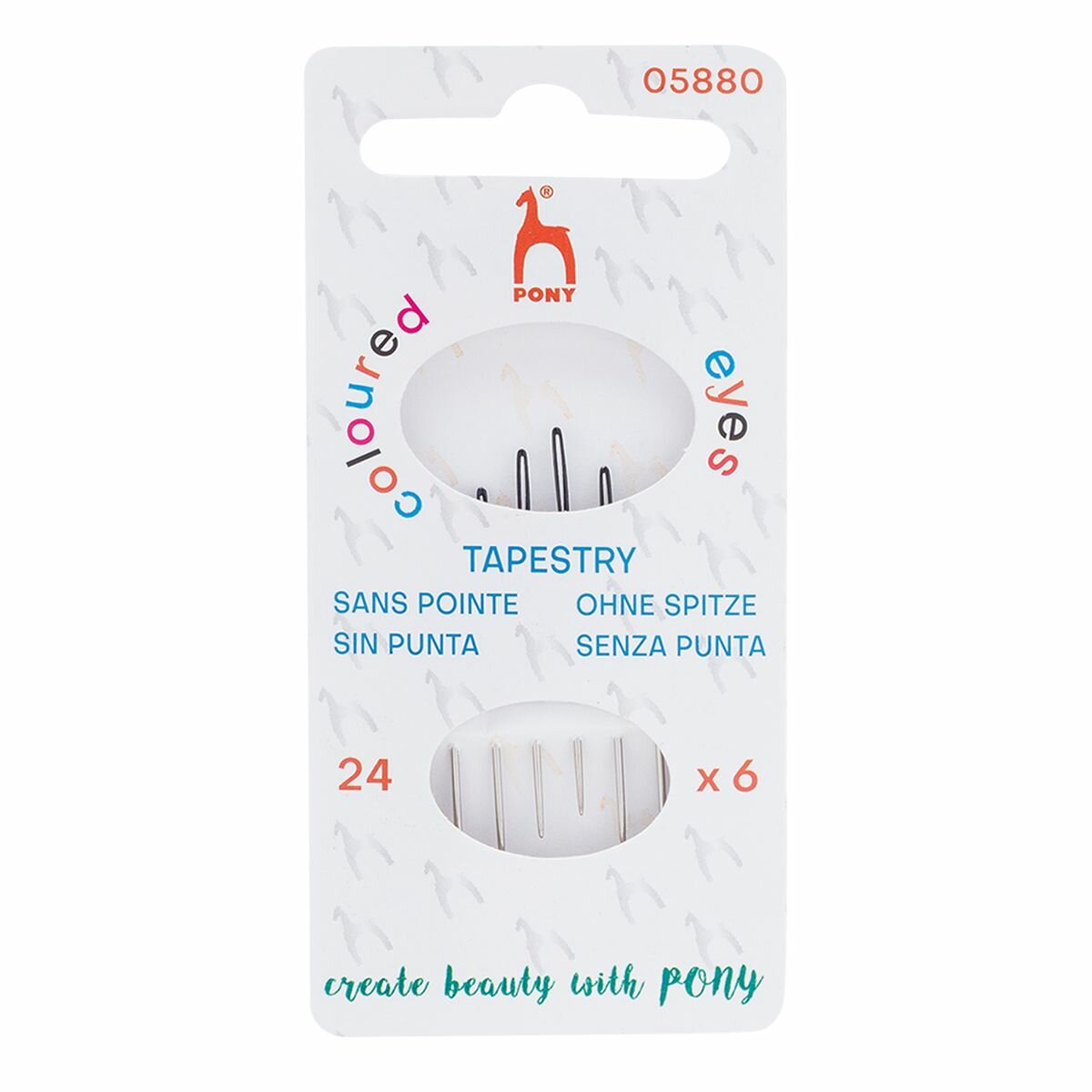 Иглы ручные PONY гобеленовые с цветным ушком № 24, 6 шт
