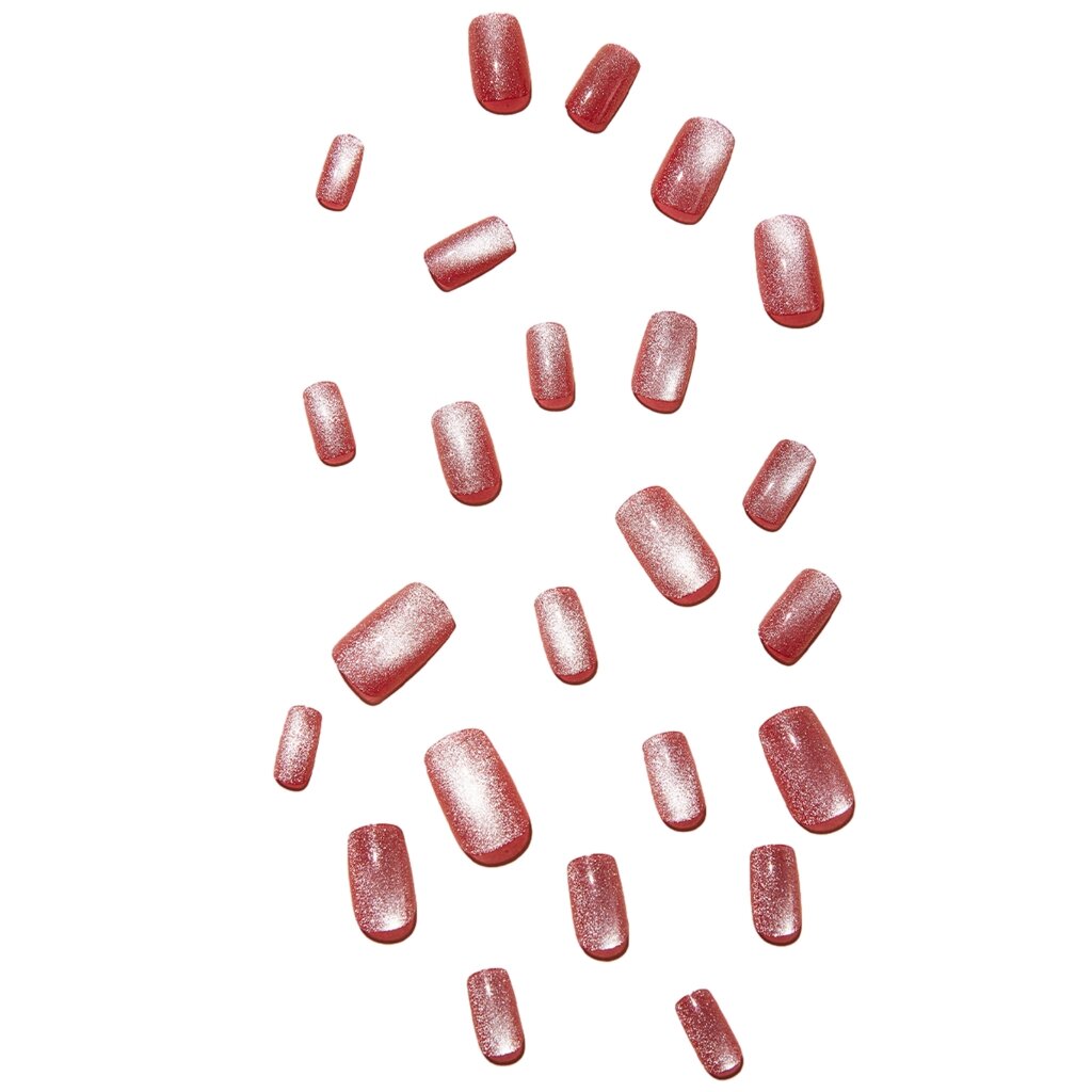 1 коробка красного лака для ногтей "кошачий глаз", кусочки нейл-арта, 24 штуки готовых искусственных ногтей