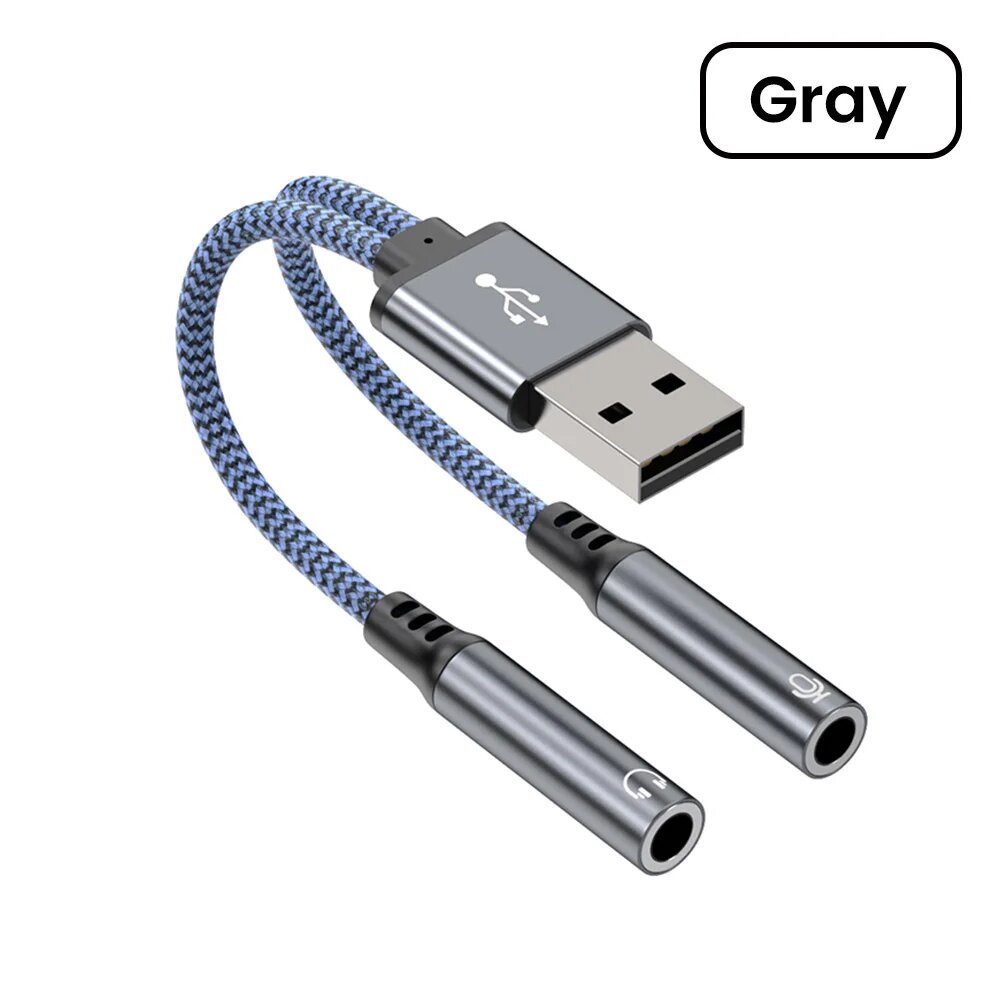 USB/Type C на двойной разъем 3,5 мм, аудиокабель, ЦАП 2-в-1, музыкальный голосовой микрофон, разветвитель, кабель, провод, преобразователь управления Grey USB