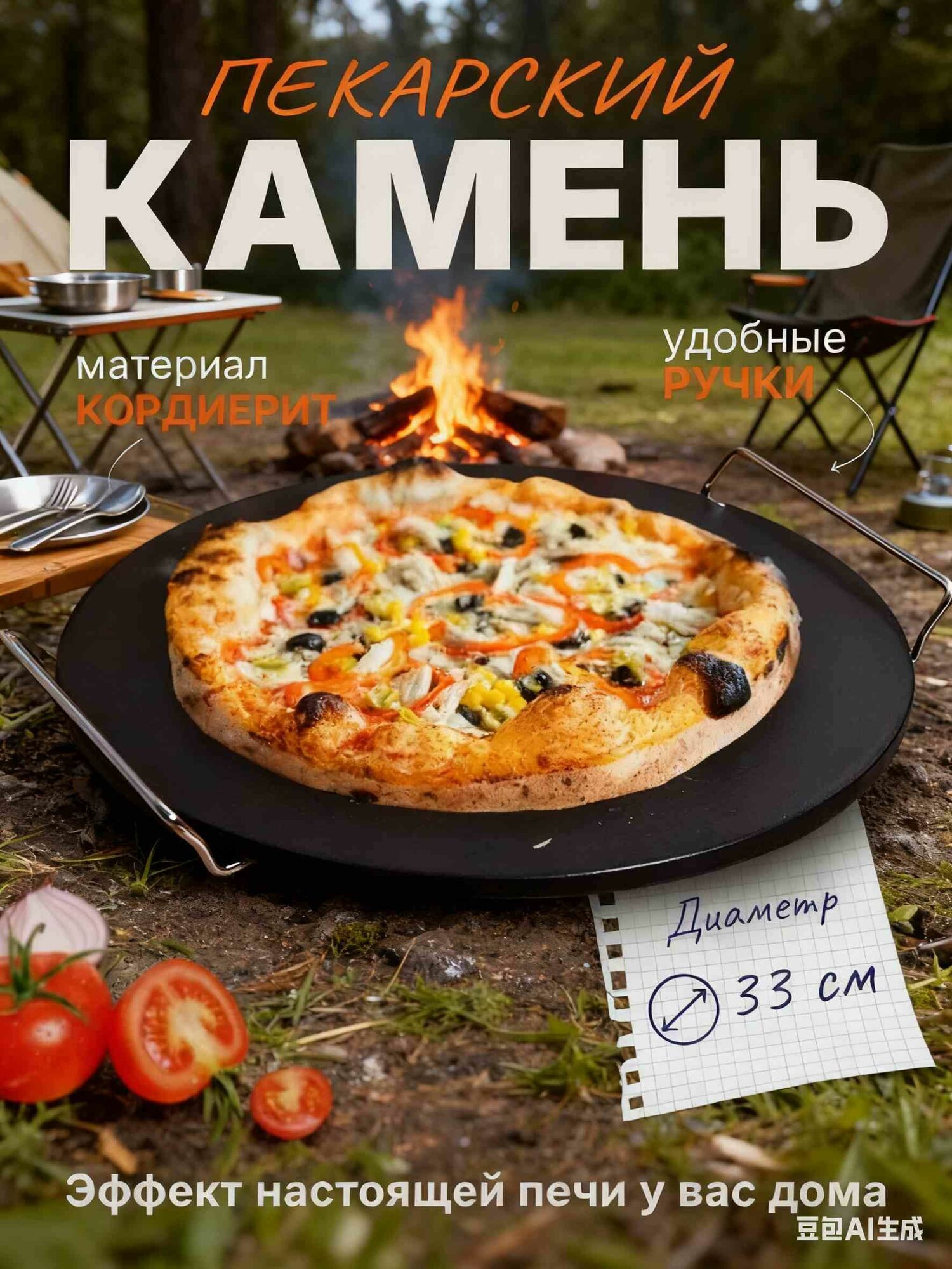 Пекарский камень, Круглая, 33 см x 33 см, 1 шт