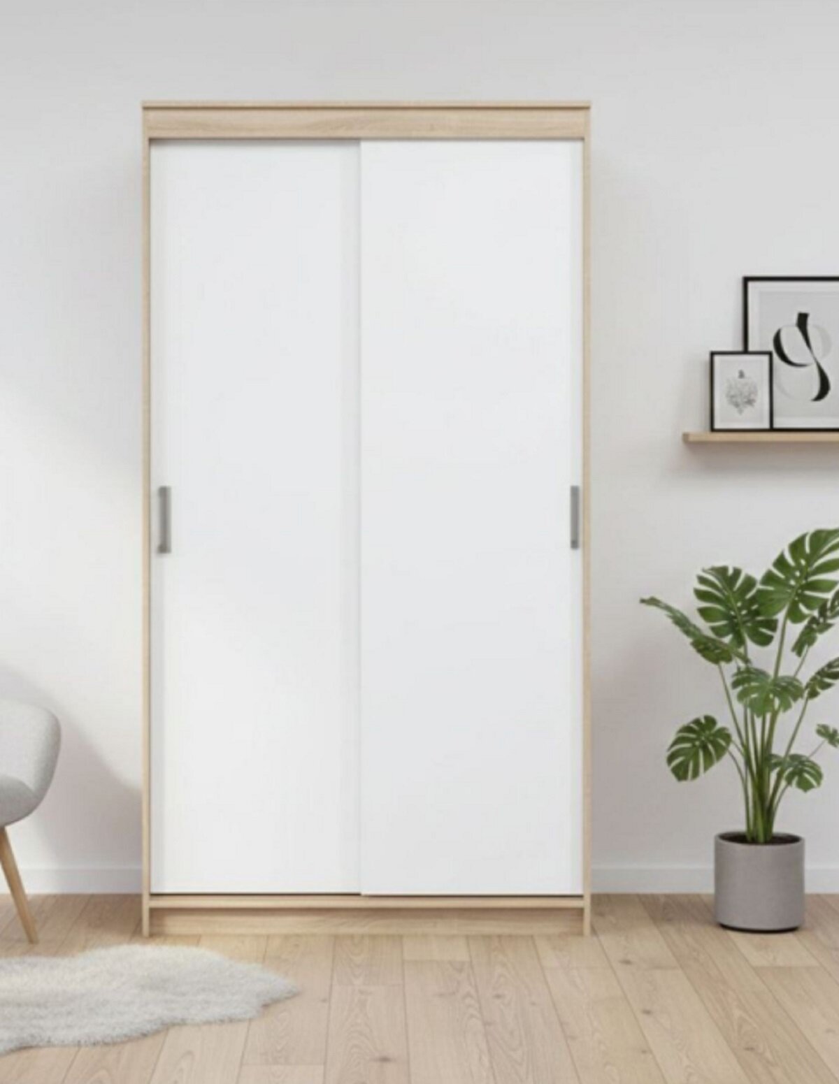 Шкаф-купе комбинированный полки штанга Евро 100х41,8х210 см, ЛДСП Дуб сонома/Белый матовый гладкий