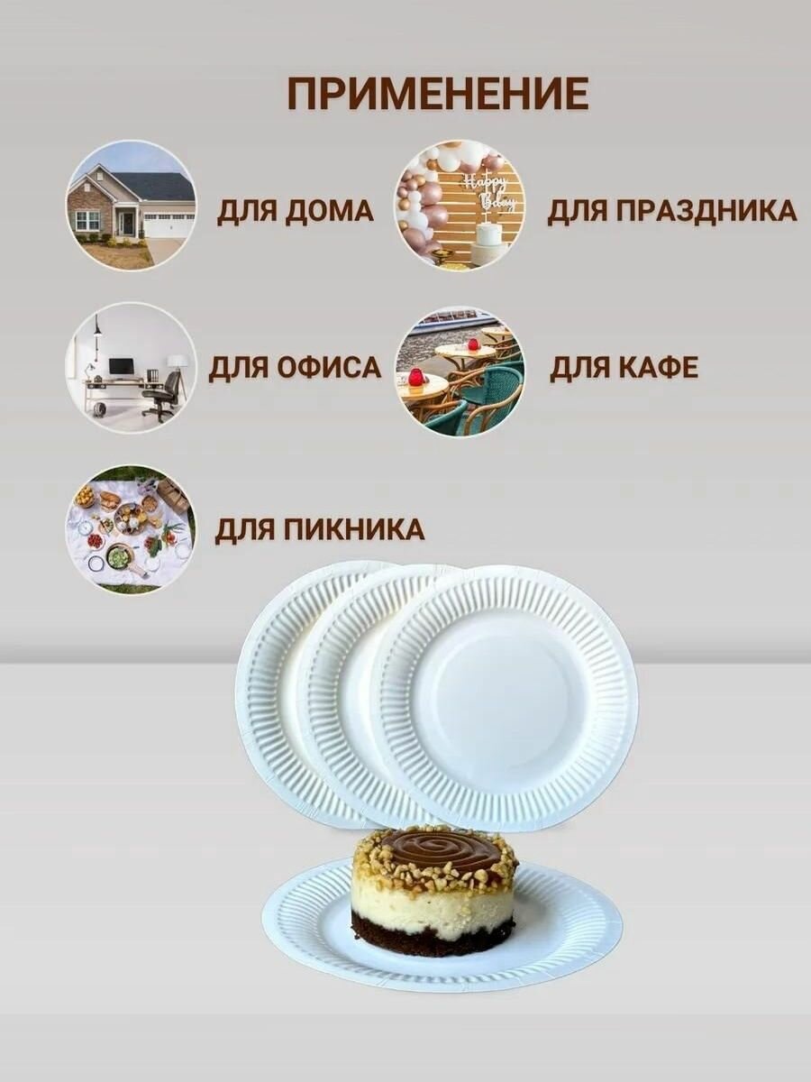 Тарелки бумажные одноразовые. Набор посуды для пикника и праздникаПлотный картон, ЭКО.