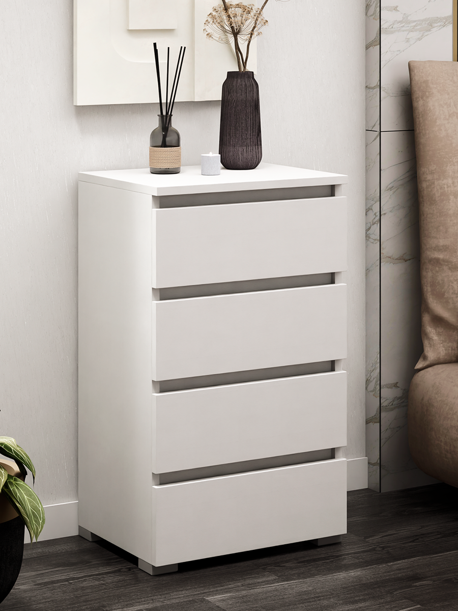 Тумба MFMaster Vitto-50, белый, ЛДСП, 4 ящика, для спальни, гостиной, прихожей