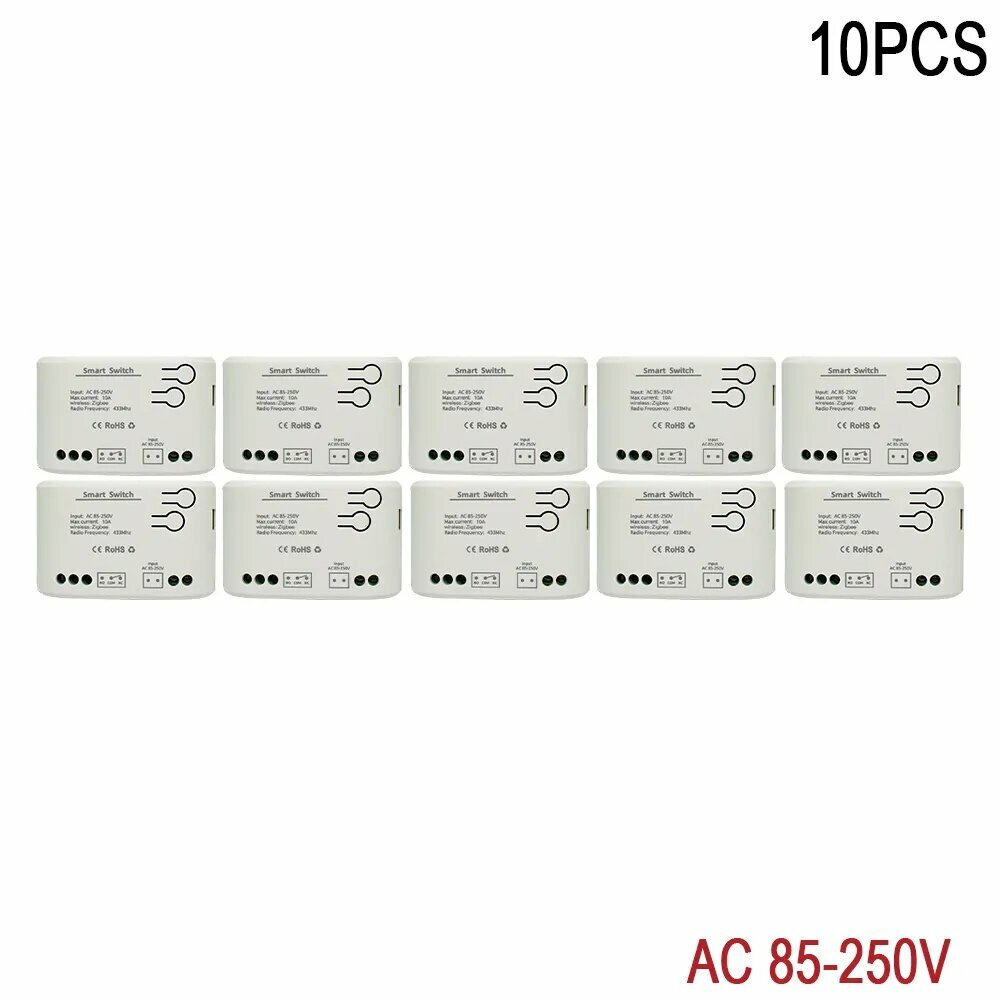 10 шт. Умное реле с Алисой на 1 канал 85-250В 220B, (Tuya Zigbee + RF 433 МГц)