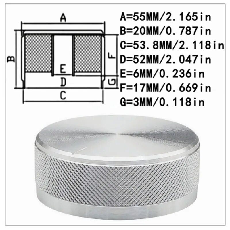 Алюминиевый регулятор громкости, A=55мм, B=20мм, C=53.8мм