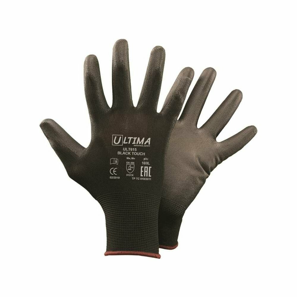 Нейлоновые перчатки с полиуретановым покрытием ULTIMA BLACK TOUCH черные ULT615/XL