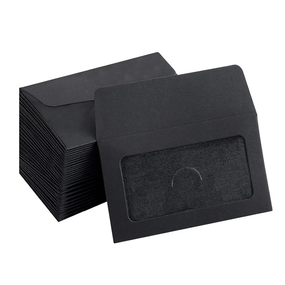 20 шт, мини-конверт с черным окном, маленькие конверты из крафт-бумаги с прозрачным окном для рождественской открытки, открытка для сообщений, фото, почтовая открытка