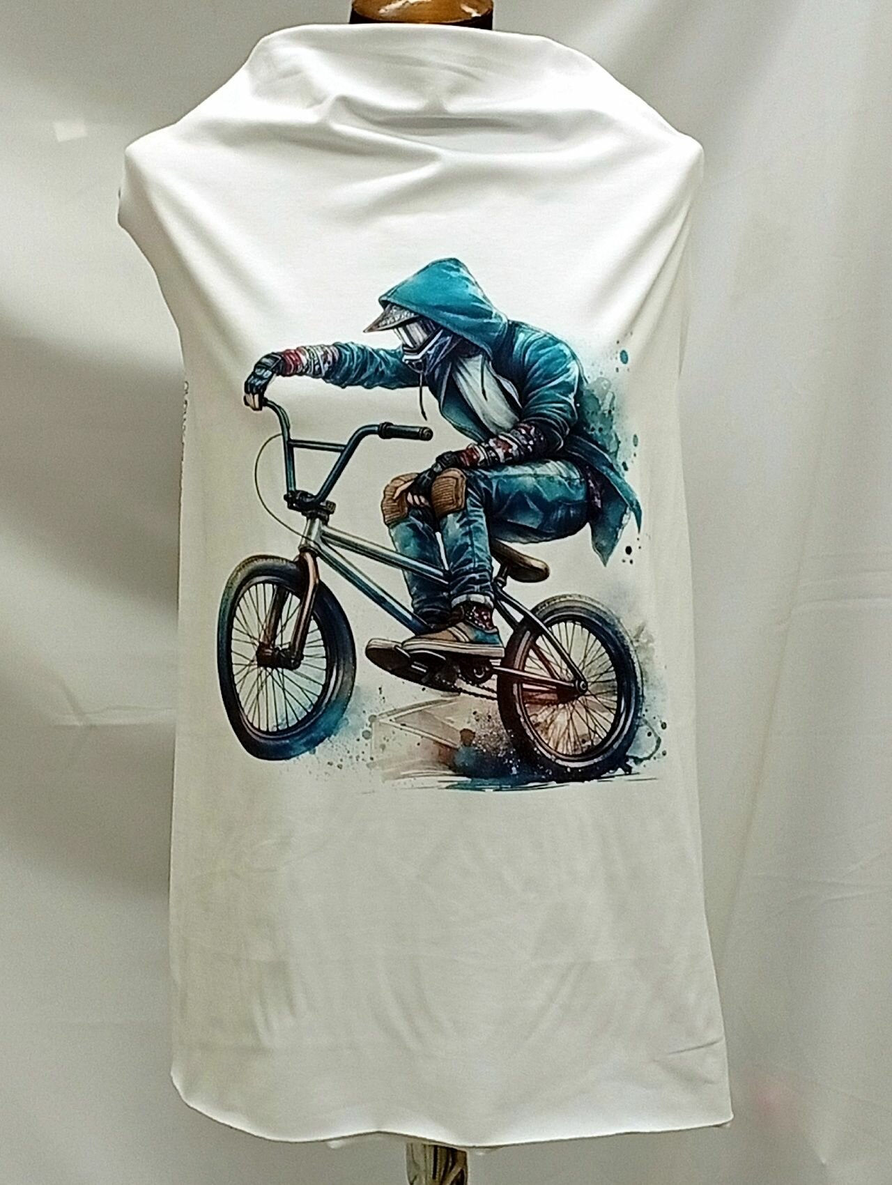 Трикотаж кулирка с лайкрой купон "Велосипедист", ткань для шитья, высота купона 77 см, ширина 180 см