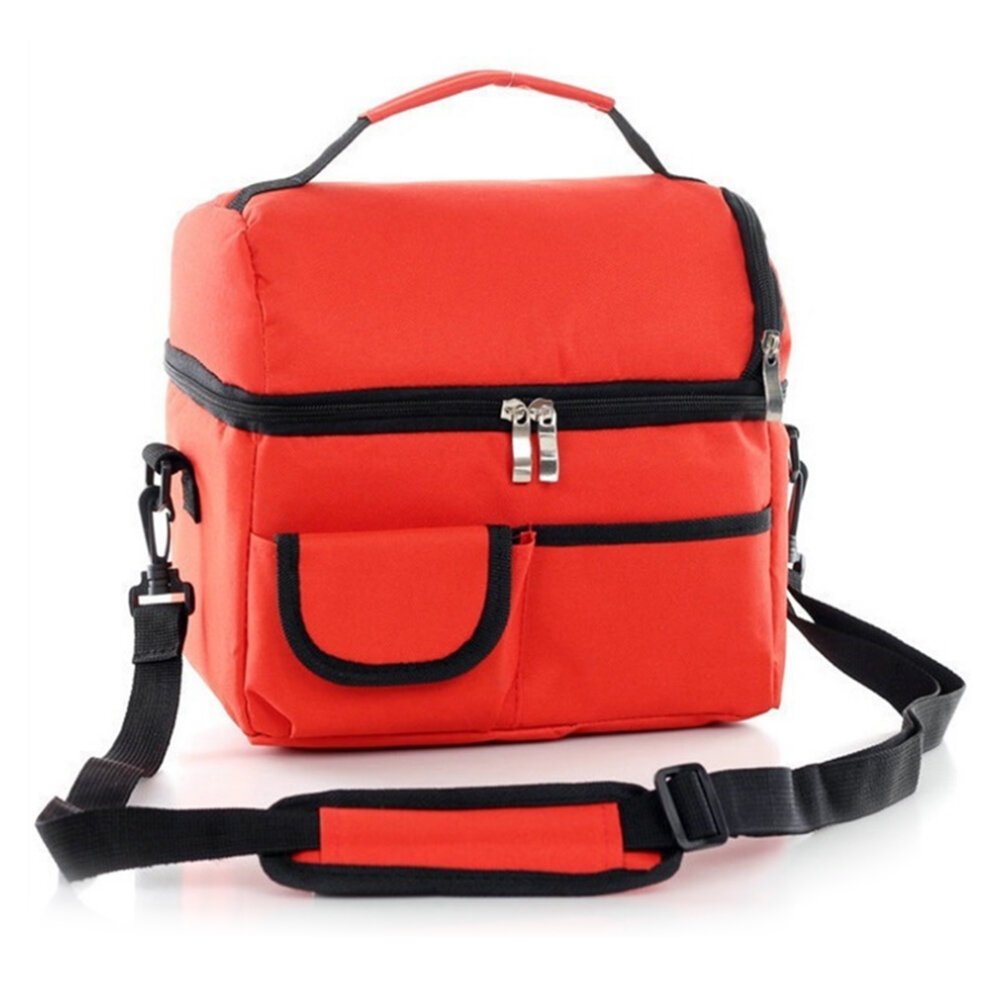 Большой утепленный ланч-бэг для пищи термосумка для грудного молока охлаждающая сумка с двумя отделениями термоловок, черный/темно-синий/красный/светло-синий/бордовый/серый/розовый/оранжевый, 25*16*23 см, 1 шт.