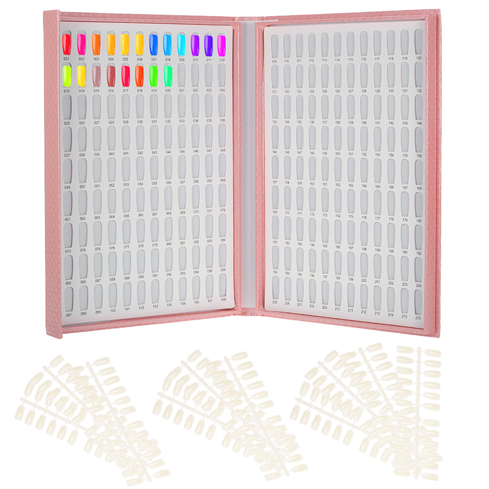 Дисплейная карта для гель-лака для ногтей Pink, 216/120 цветов, с подсказками, набор для салонов маникюра, пластик, размер 22*18*3 см (120 цветов), 29.5*21.5*3 см (216 цветов), вес 625 г, упаковка 30*22*3 см, вес упаковки 750 г